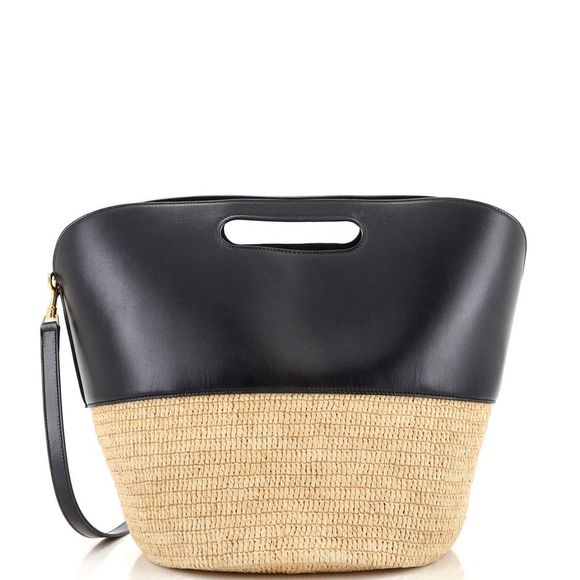 Celine | Bags | Celine Basket Bag Leather And Raffia Medium Black ...
